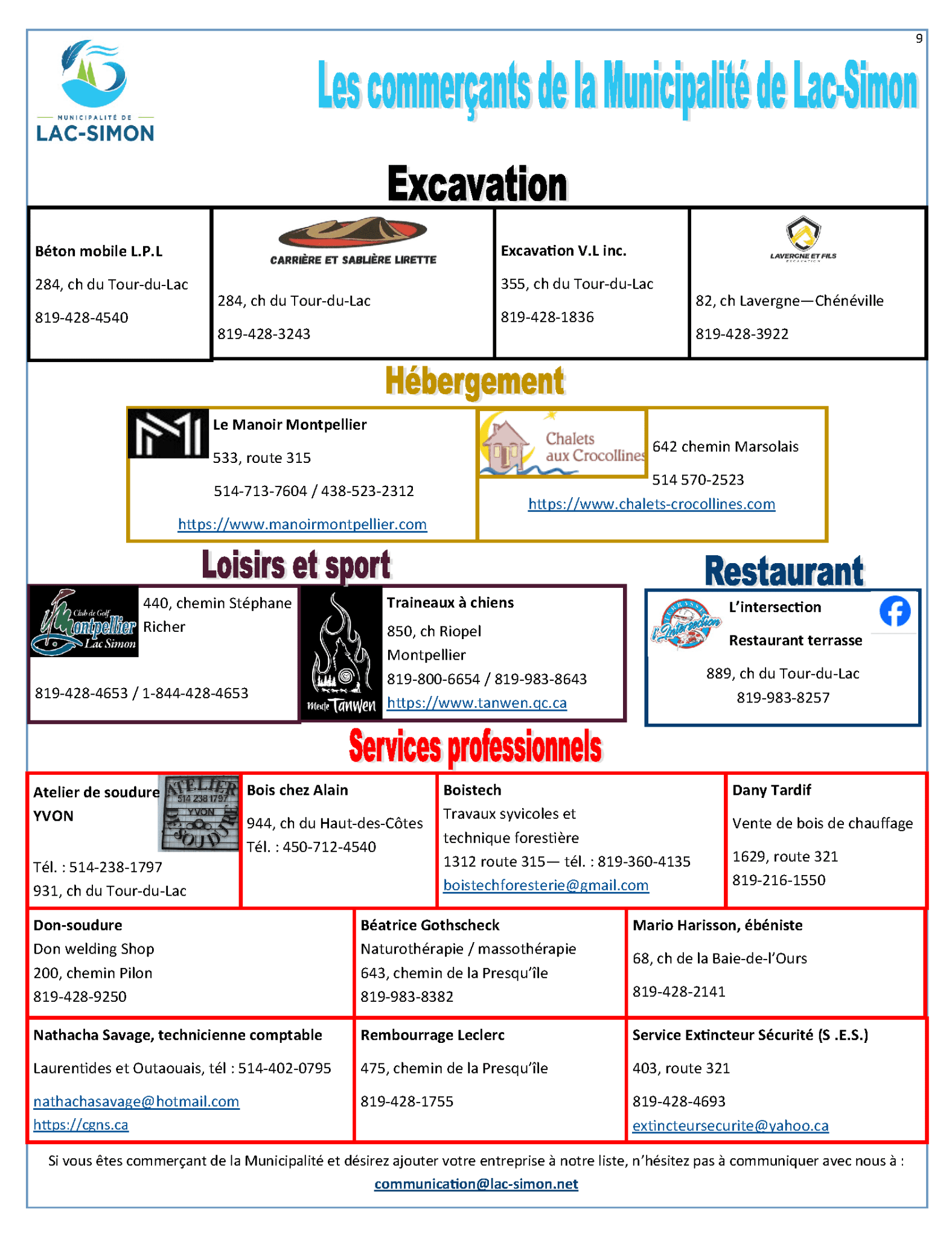 Commerçants locaux - Municipalité Lac Simon