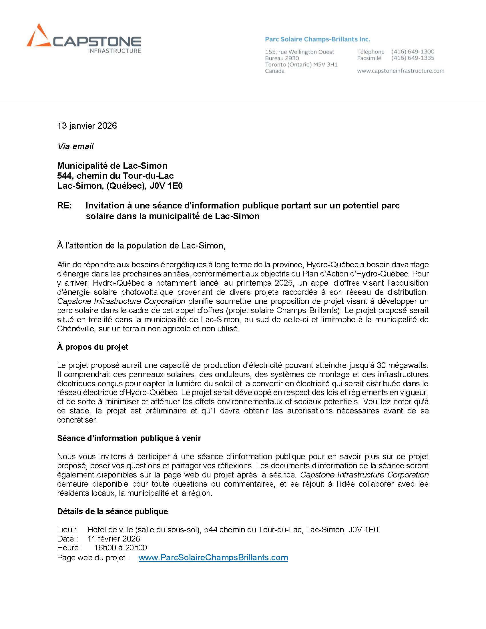 Séance d'information publique - Municipalité Lac Simon